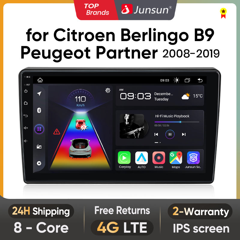 Junsun AI Voice 2 din Android Auto Radio For Citroen Berlingo B9 Peuge ...