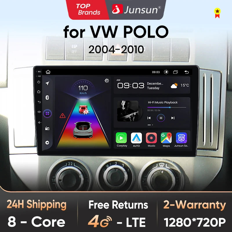 Junsun Wireless CarPlay Android Auto Radio For VOLKSWAGEN POLO 2004 2 ...